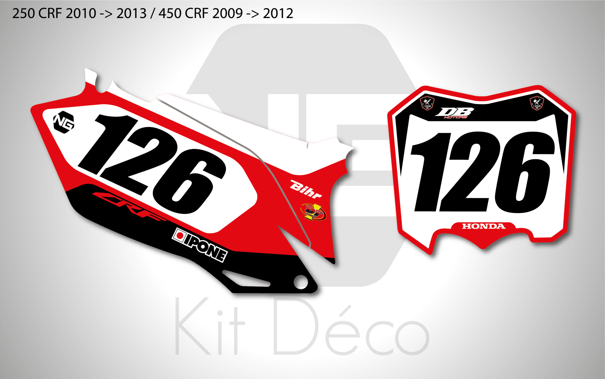 Kit déco fond de plaque numéro Honda CR / CRF DB Motors 2023 50 70 80 ...
