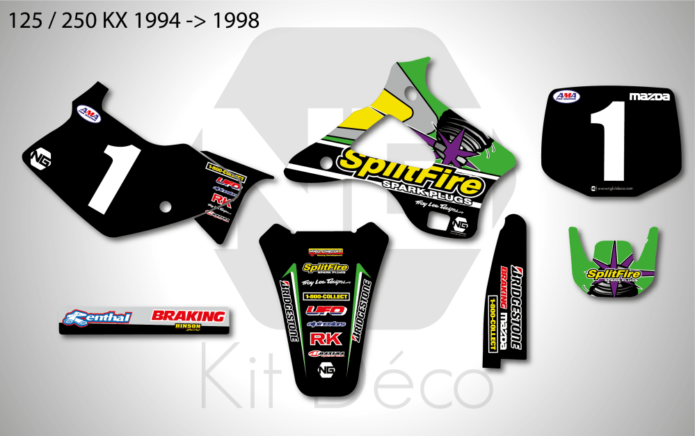 Kit déco Kawasaki KX / KLX / KXF SPLITFIRE 60 65 80 85 110 125 250 450