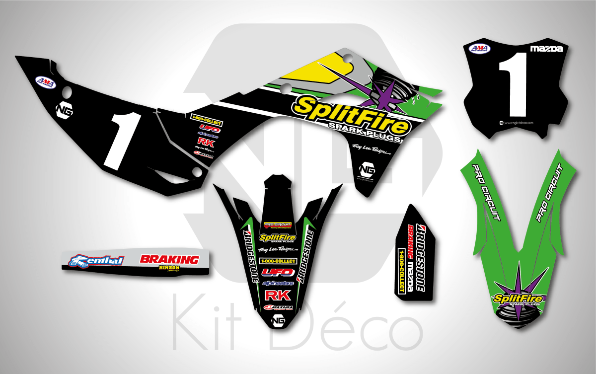 Kit déco Kawasaki KX / KLX / KXF SPLITFIRE 60 65 80 85 110 125 250 450