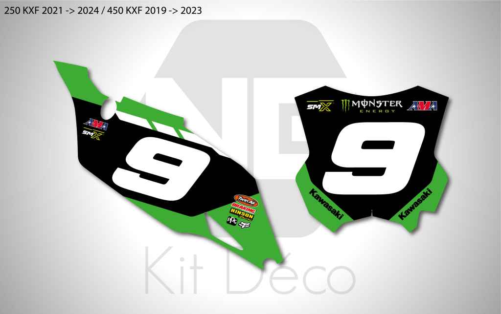 Kit déco fond de plaque numéro Kawasaki KLX / KX / KXF FACTORY 2024 60 ...