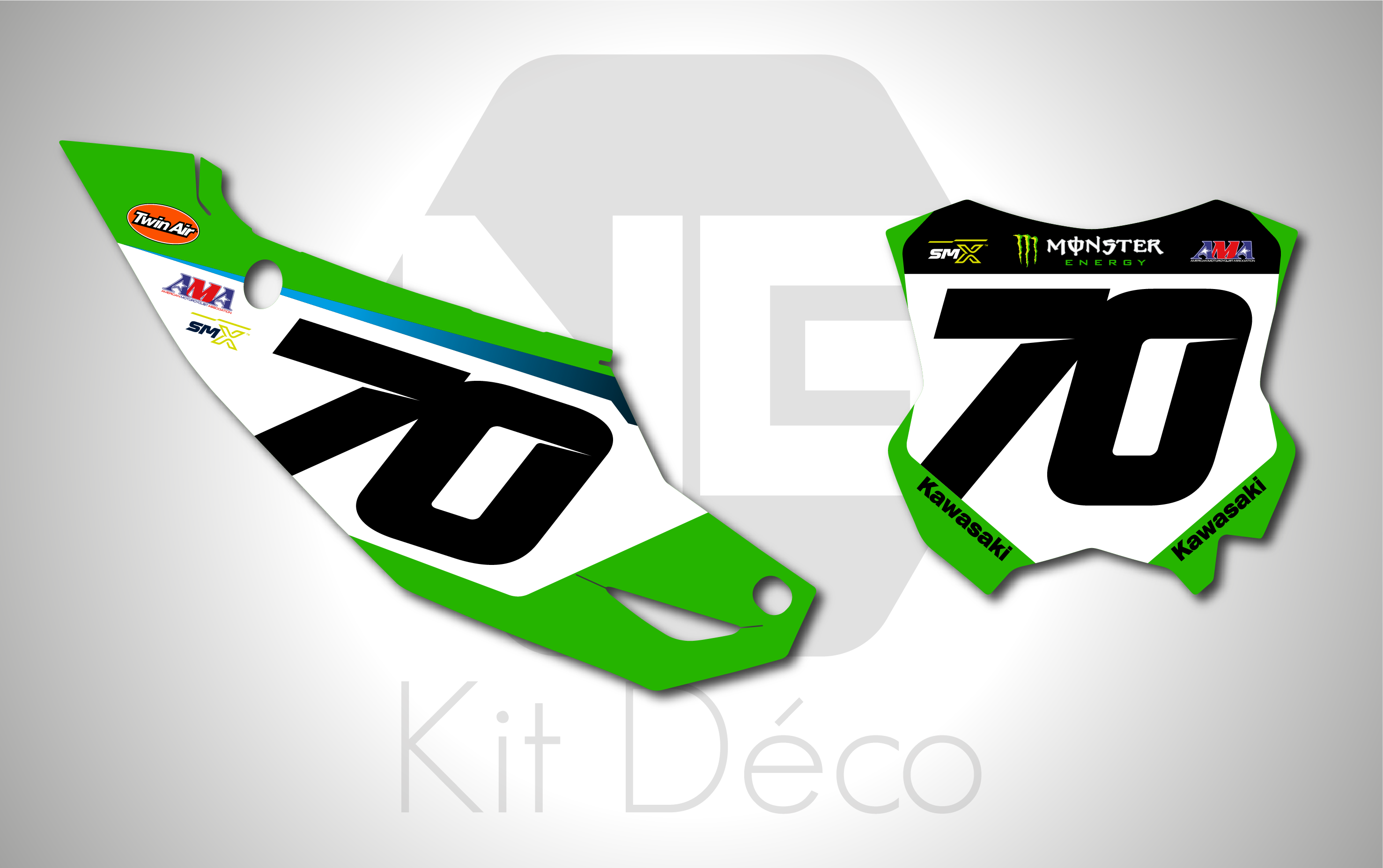 Kit déco fond de plaque numéro Kawasaki KLX / KX / KXF FACTORY 2025 60 ...