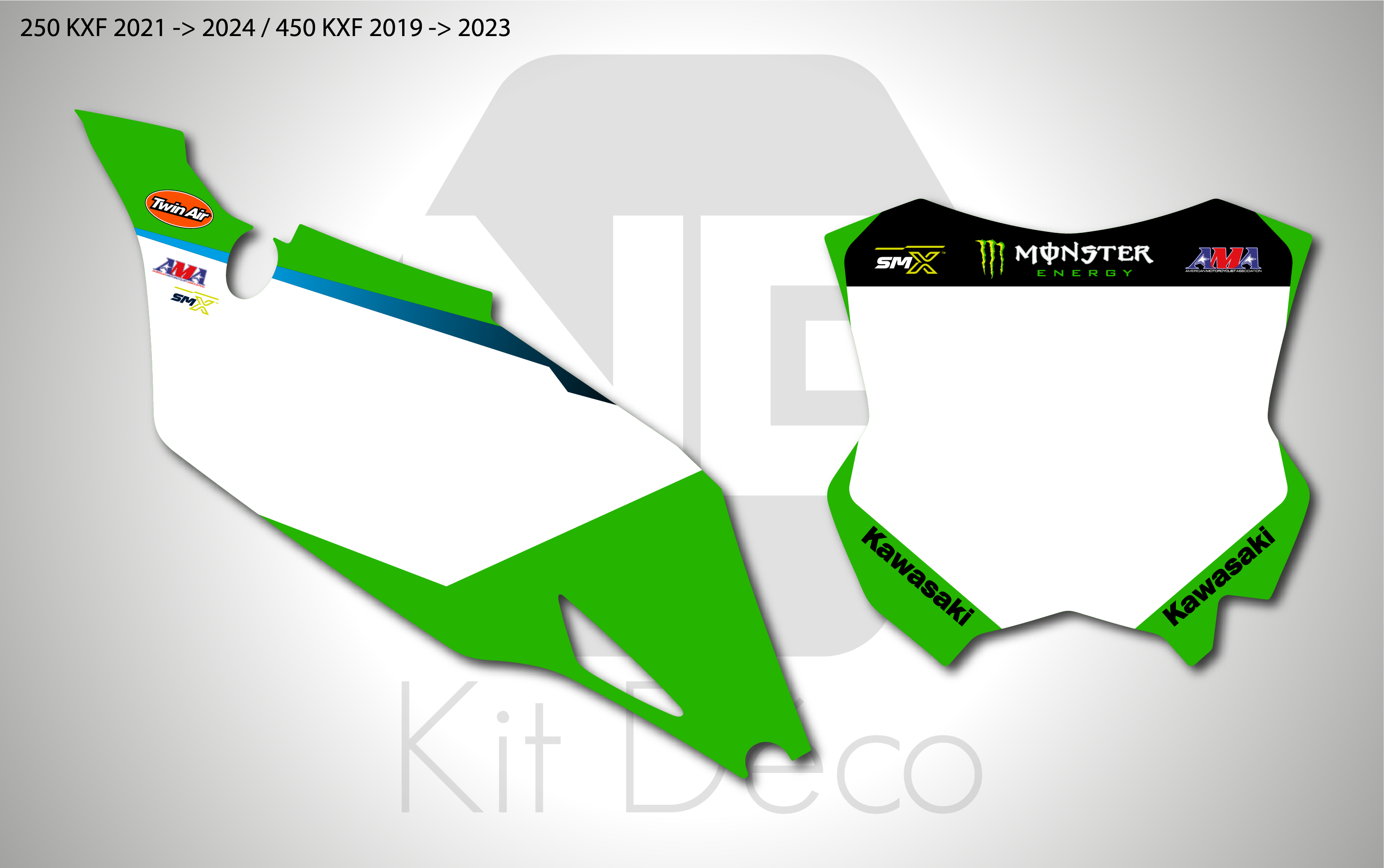 Kit déco fond de plaque numéro Kawasaki KLX / KX / KXF FACTORY 2025 60 ...